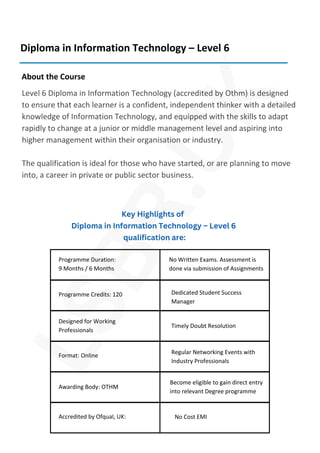 Level 6 Diploma in Information Technology - Delivered Online by LSBR,UK ...