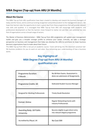 MBA Degree (Top-up) from ARU (4 Months) - Delivered Online by LSBR,UK | PDF
