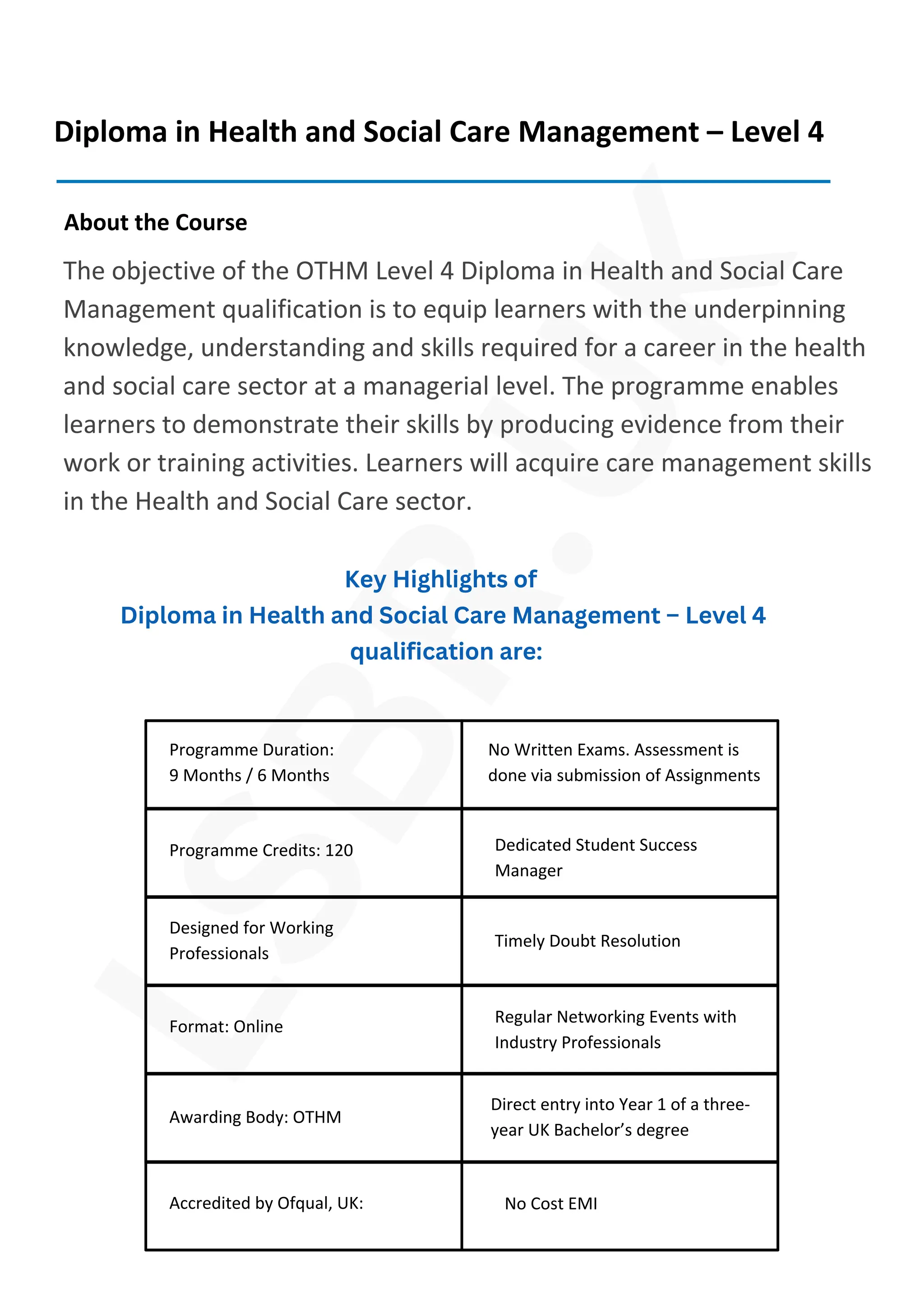 Level 4 Diploma in Health and Social Care Management - Delivered Online ...