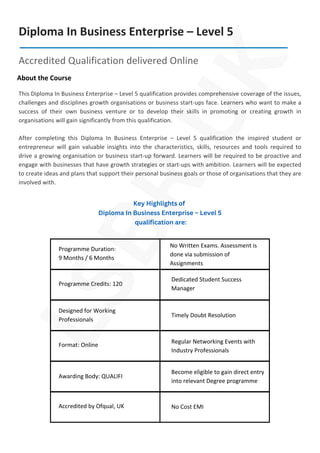 Level 5 Diploma In Business Enterprise Delivered Online by LSBR,UK | PDF