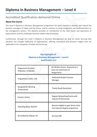 Level 4 Diploma In Business Management Delivered Online by LSBR,UK | PDF