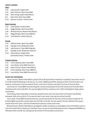 Lone Star Conference Cross Country Weekly Release (10/12/17) | PDF