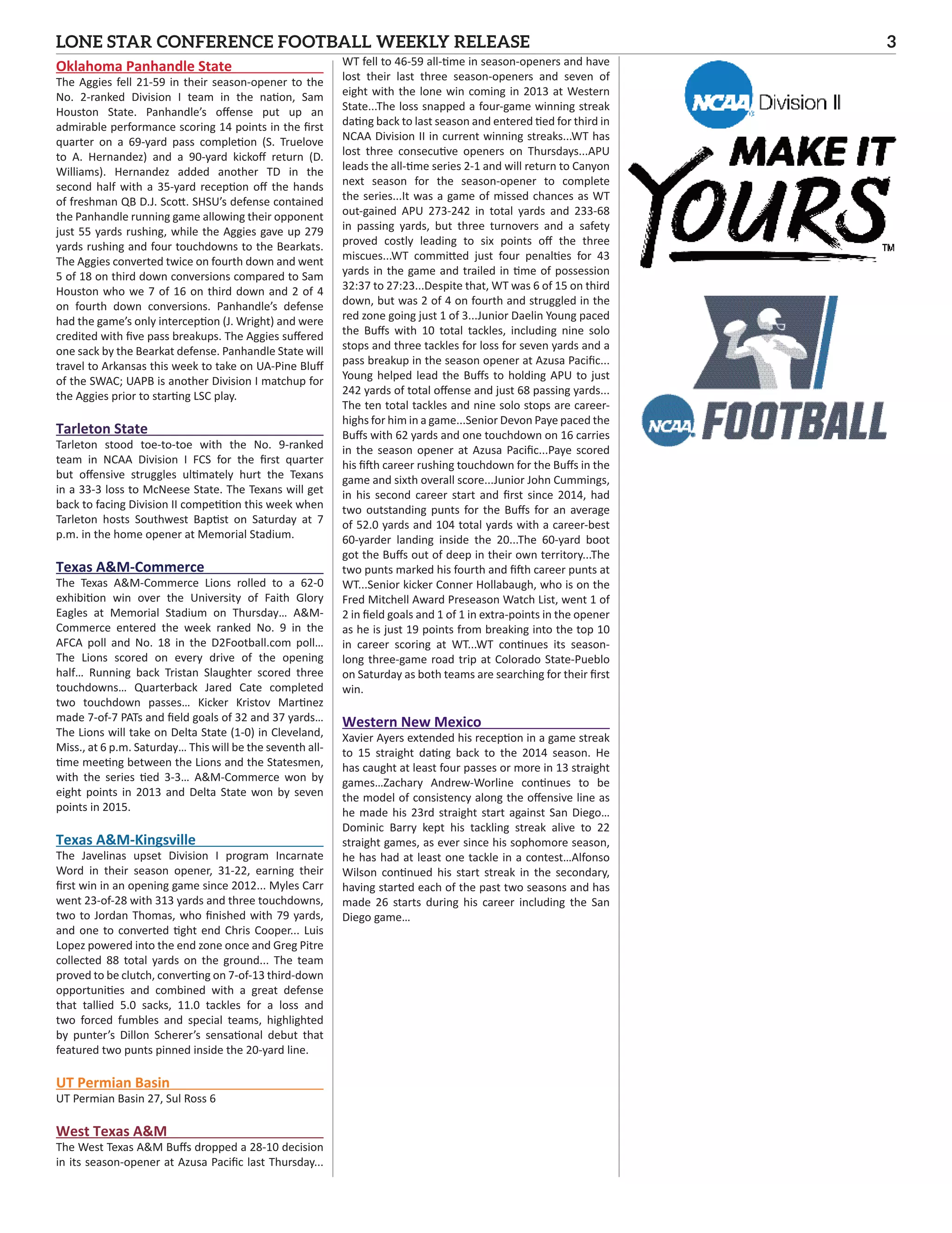 LSC Football Weekly Release (09/05/16)