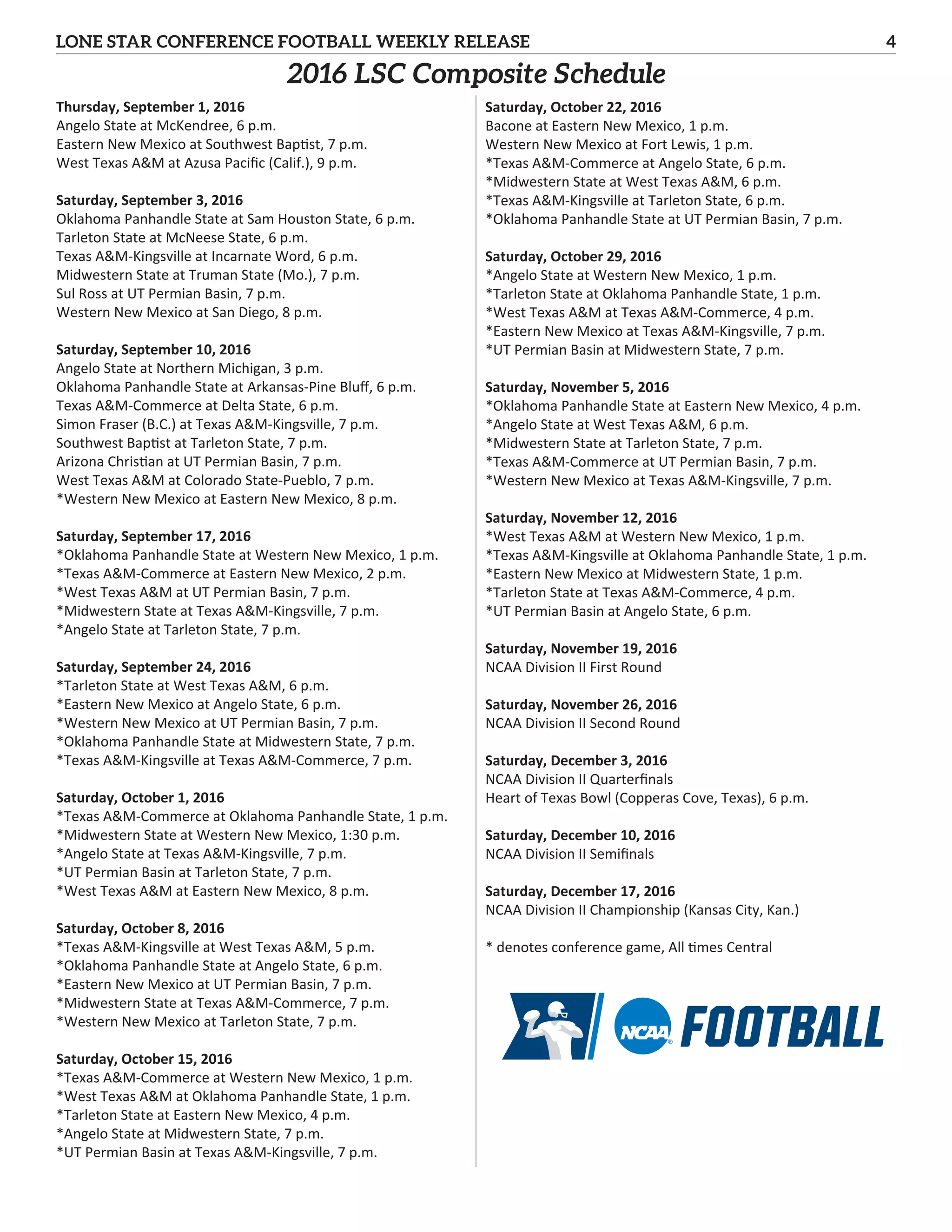 LSC Football Weekly Release (10/24/16) | PDF