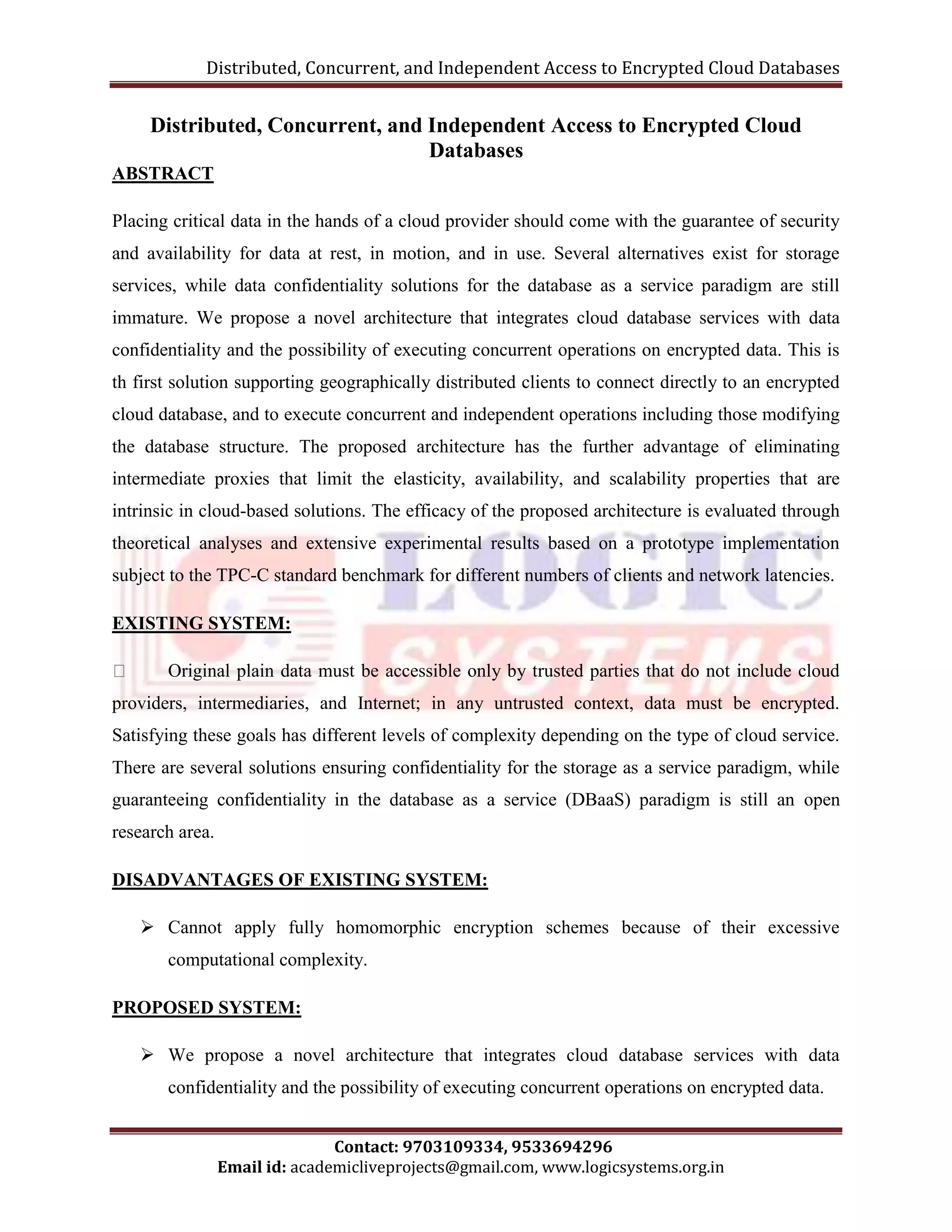 distributed, concurrent, and independent access to encrypted cloud databases | DOCX | Databases ...