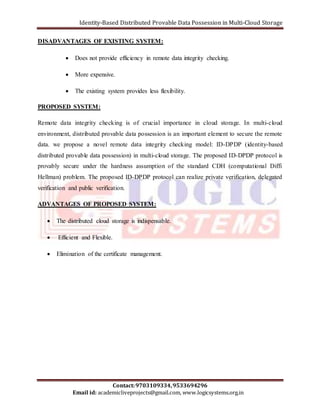 identity-based distributed provable data possession in multi-cloud storage | DOCX | Databases ...