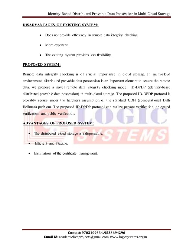 Identity Based Distributed Provable Data Possession In Multi Cloud