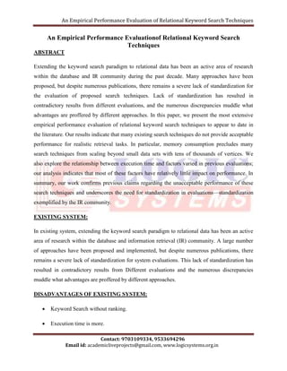 an empirical performance evaluation of relational keyword search techniques | PDF