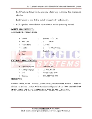 lars an efficient and scalable location-aware recommender system | DOCX