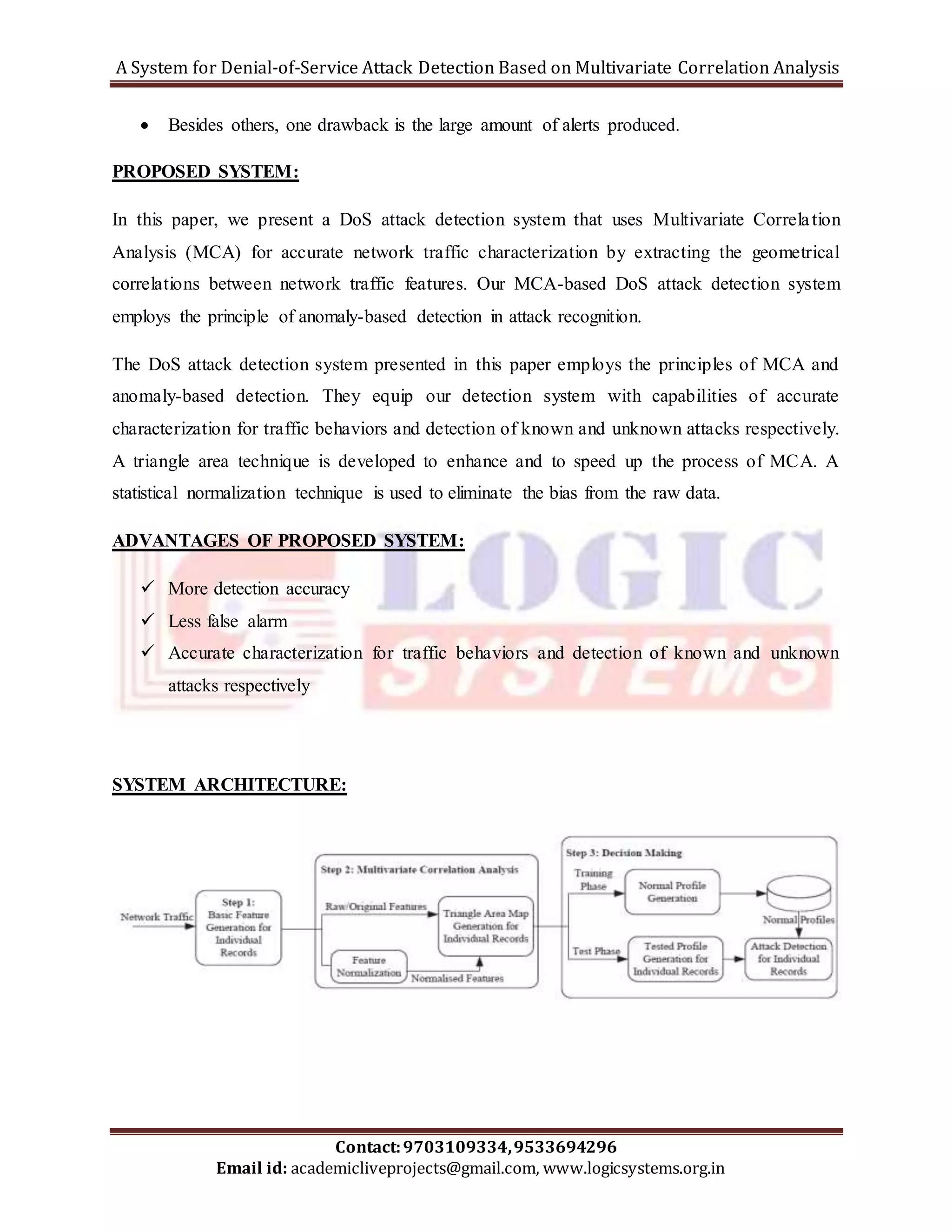 A System For Denial Of Service Attack Detection Based On Multivariate