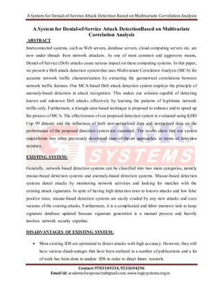 a system for denial-of-service attack detection based on multivariate correlation analysis | DOCX