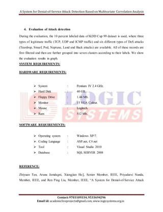 a system for denial-of-service attack detection based on multivariate correlation analysis | DOCX
