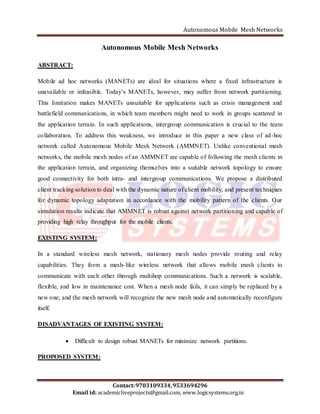 autonomous mobile mesh networks | DOCX | Computer Networking | Computing