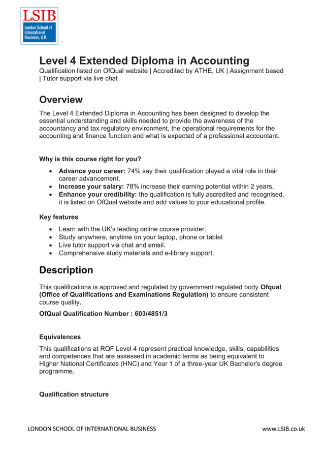 Level 4 Extended Diploma in Accounting | PDF
