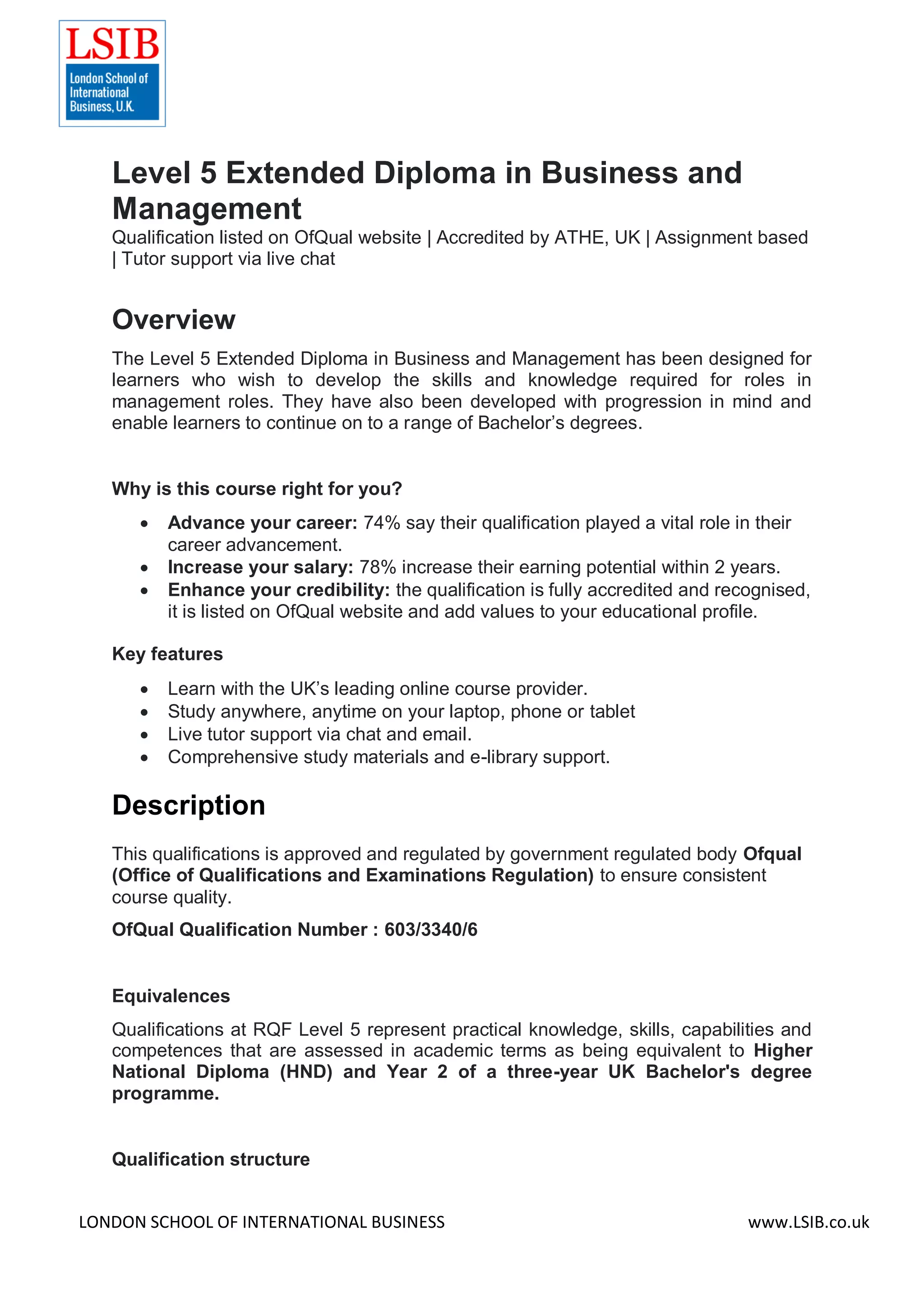 Level 5 Extended Diploma in Business and Management | PDF