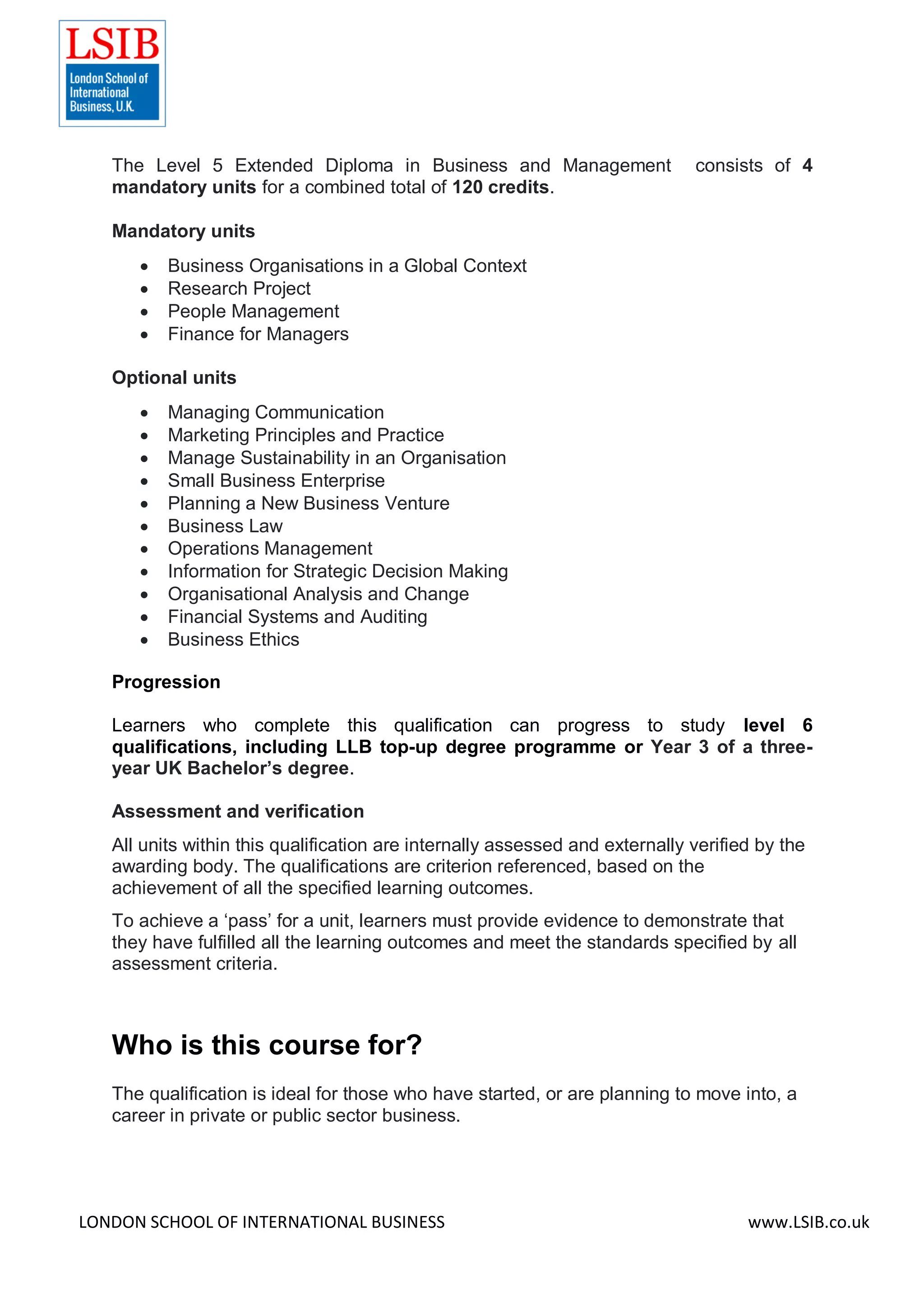 Level 5 Extended Diploma in Business and Management | PDF