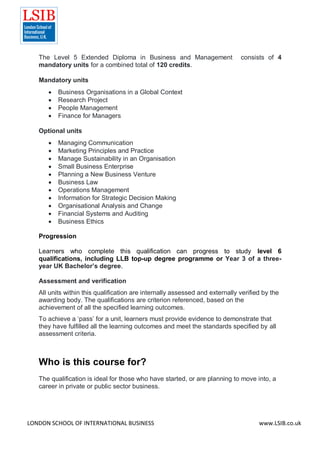 Level 5 Extended Diploma in Business and Management | PDF