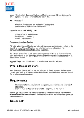 Level 3 Certificate in Business Studies | PDF