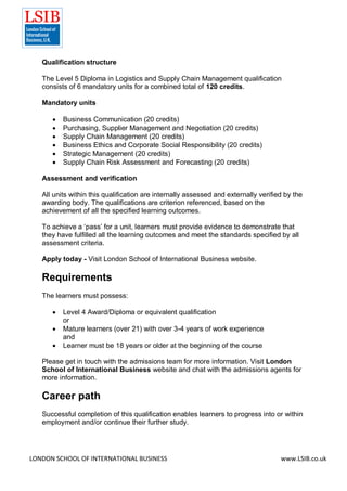 Level 5 Diploma in Logistics and Supply Chain Management | PDF