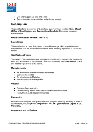 Level 3 Diploma in Business Management | PDF