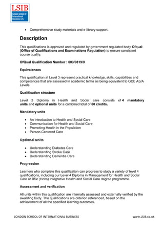 Level 3 Diploma in Health and Social Care | PDF