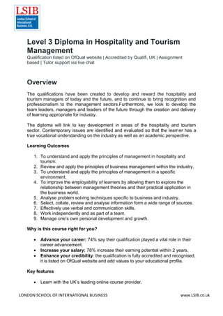 Level 3 Diploma in Hospitality and Tourism Management | PDF ...