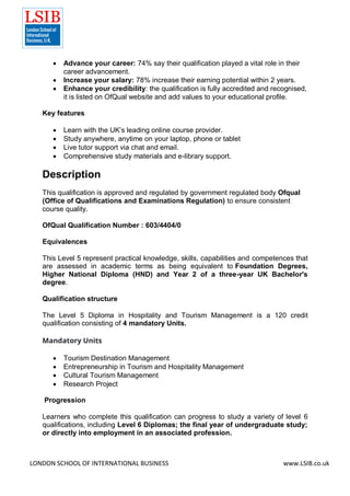 Level 5 Diploma in Hospitality and Tourism Management | PDF