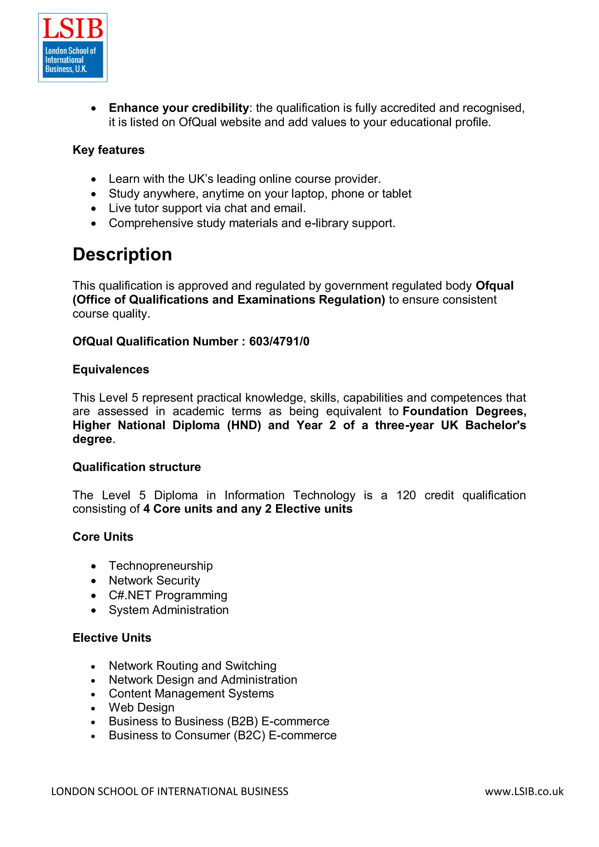 Level 5 Diploma in Information Technology | PDF