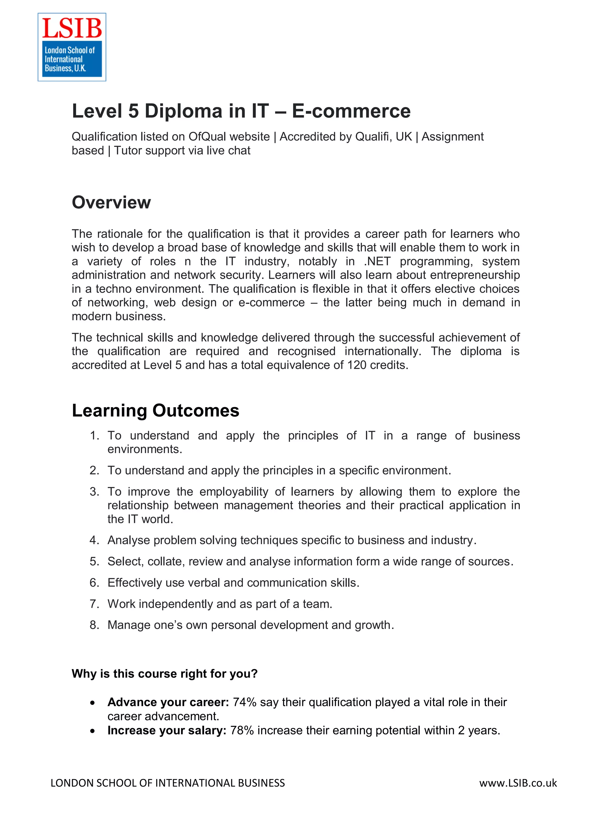 Level 5 Diploma in IT – E-commerce | PDF