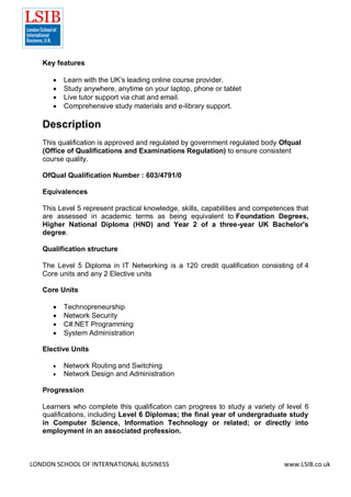 Level 5 Diploma in IT Networking | PDF | Education industry | Industries