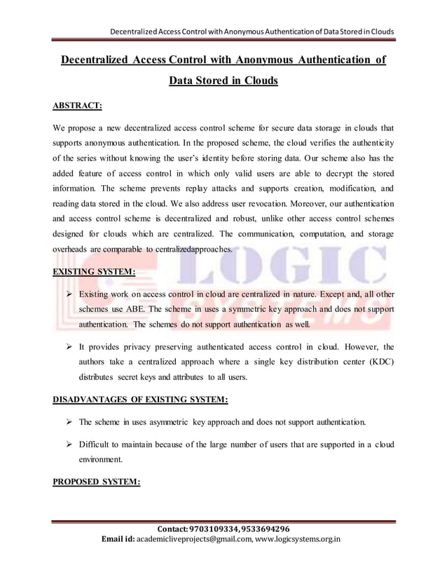 decentralized access control with anonymous authentication of data stored in clouds | DOCX ...