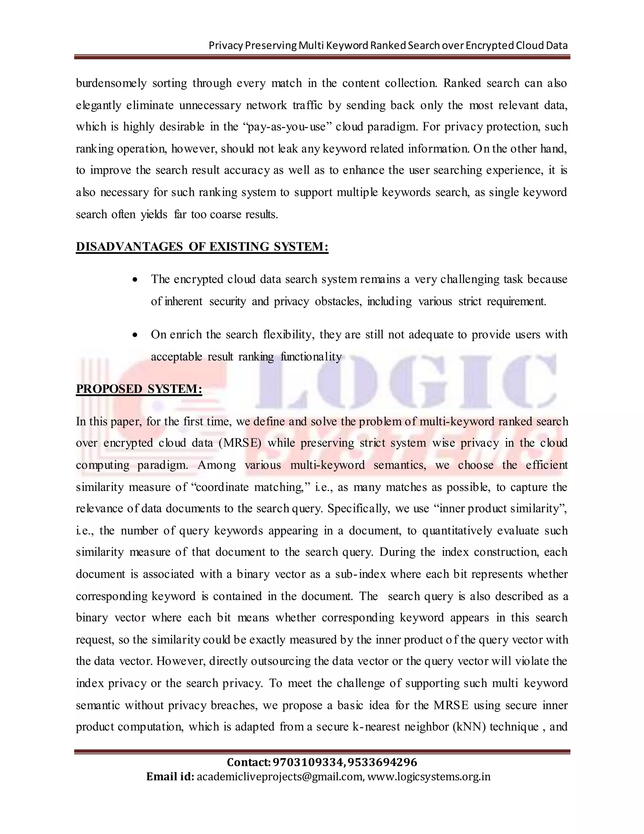 Privacy Preserving Multi Keyword Ranked Search Over Encrypted Cloud Data Pdf 