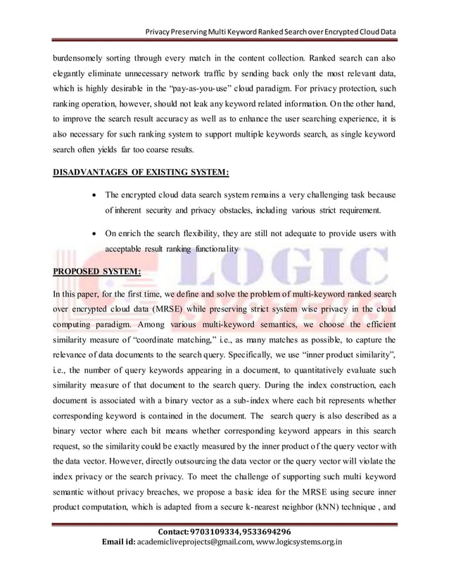 Privacy Preserving Multi Keyword Ranked Search Over Encrypted Cloud Data Pdf