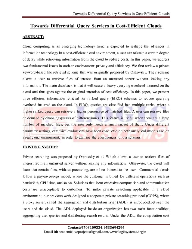 towards differential query services in cost-efficient clouds | PDF
