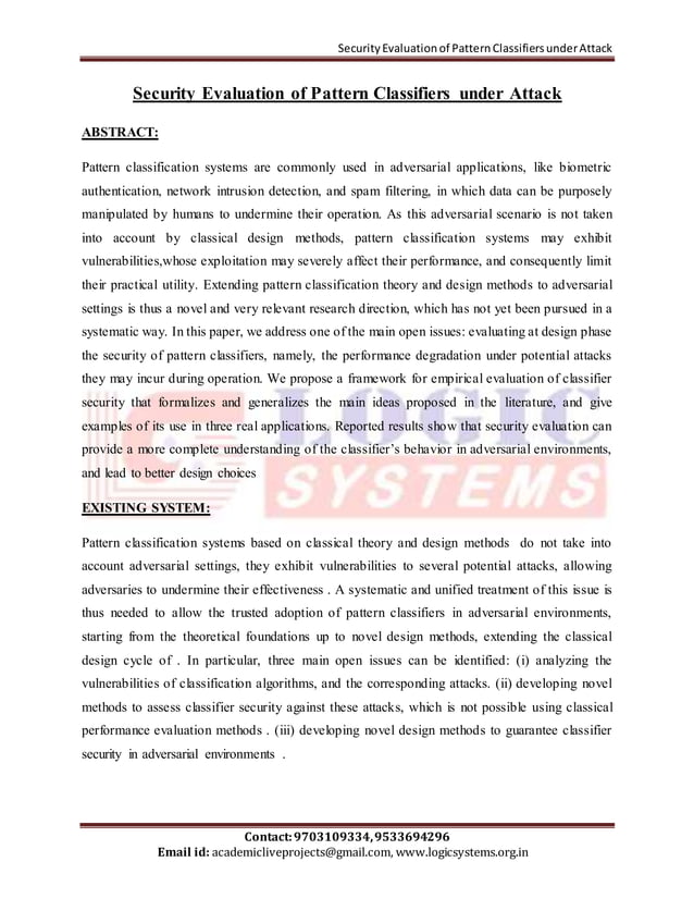 Security Evaluation Of Pattern Classifiers Under Attack Pdf