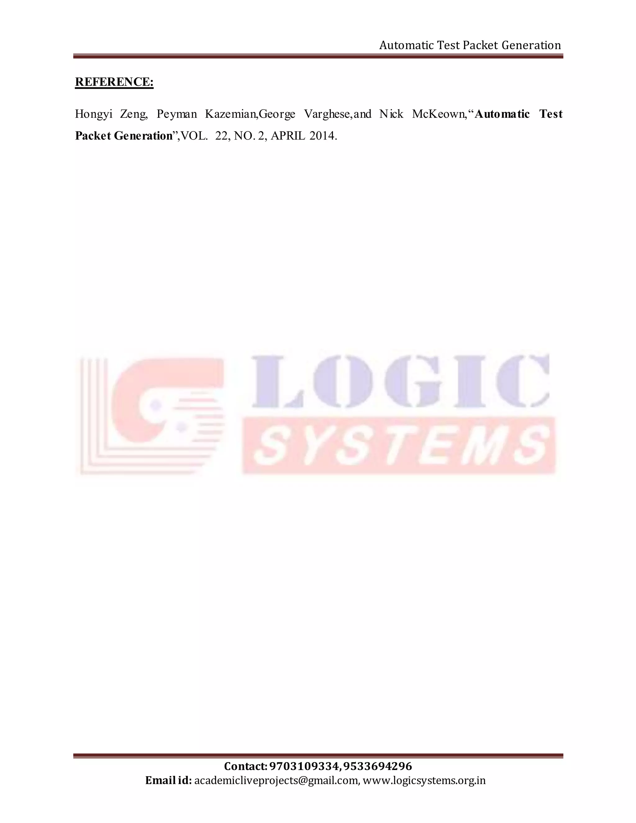 Automatic Test Packet Generation Docx Computer Networking Computing