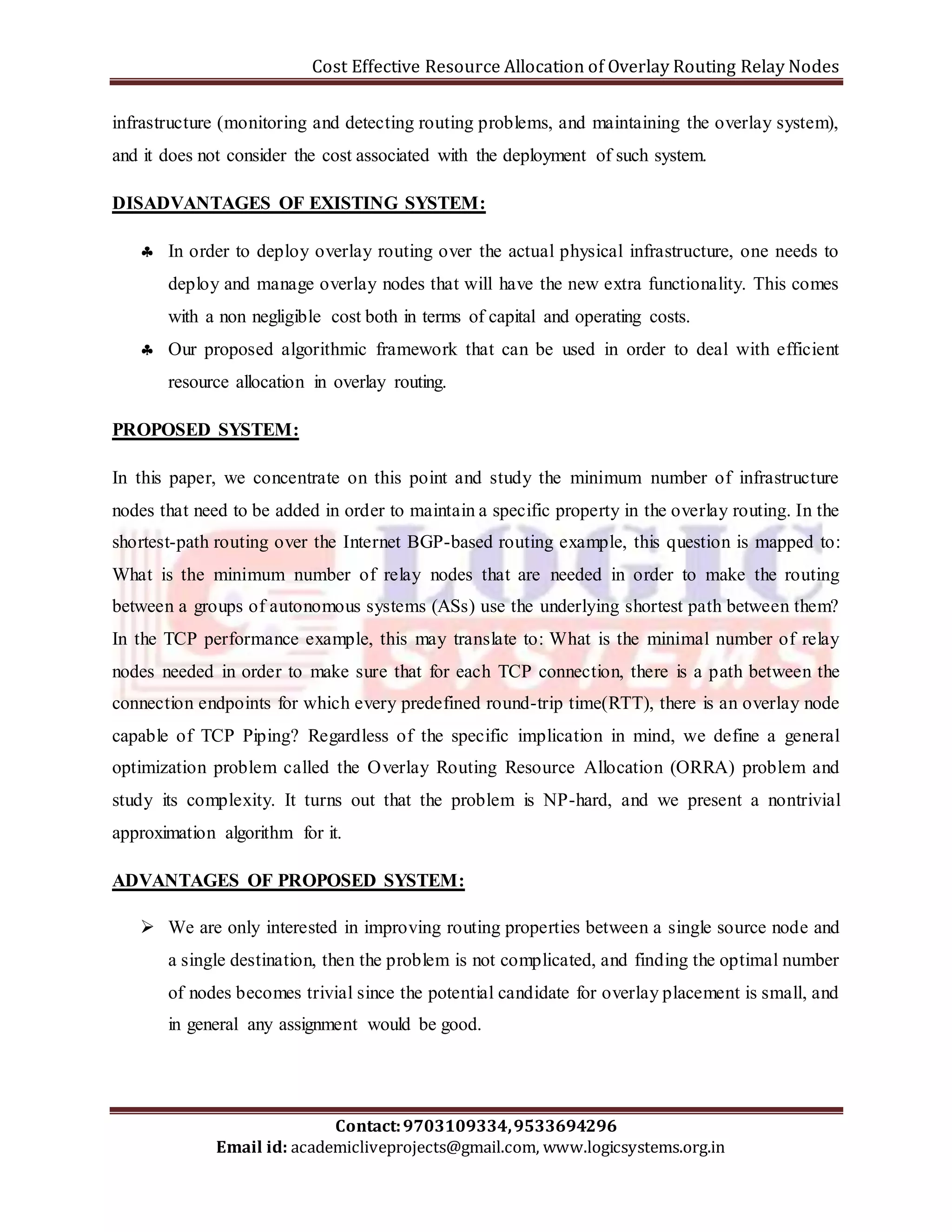 Cost Effective Resource Allocation Of Overlay Routing Relay Nodes Pdf
