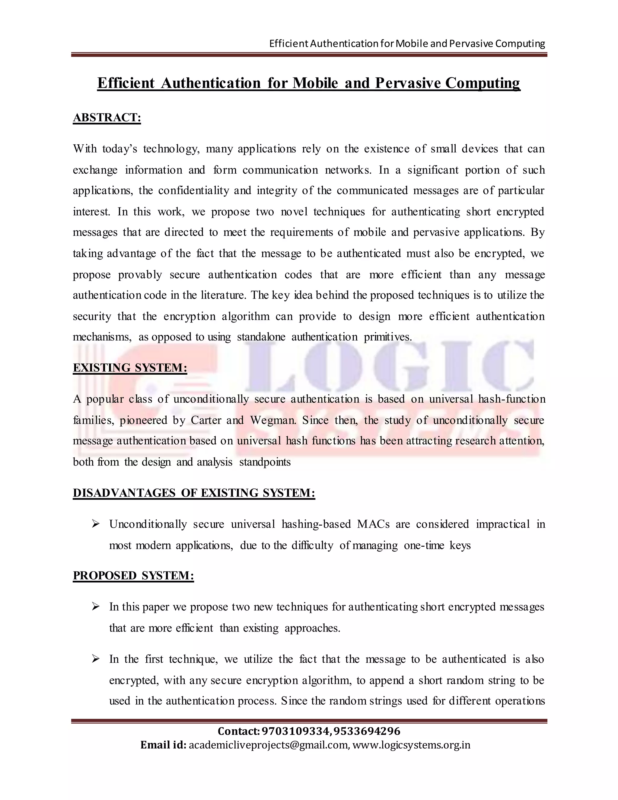 efficient authentication for mobile and pervasive computing | PDF