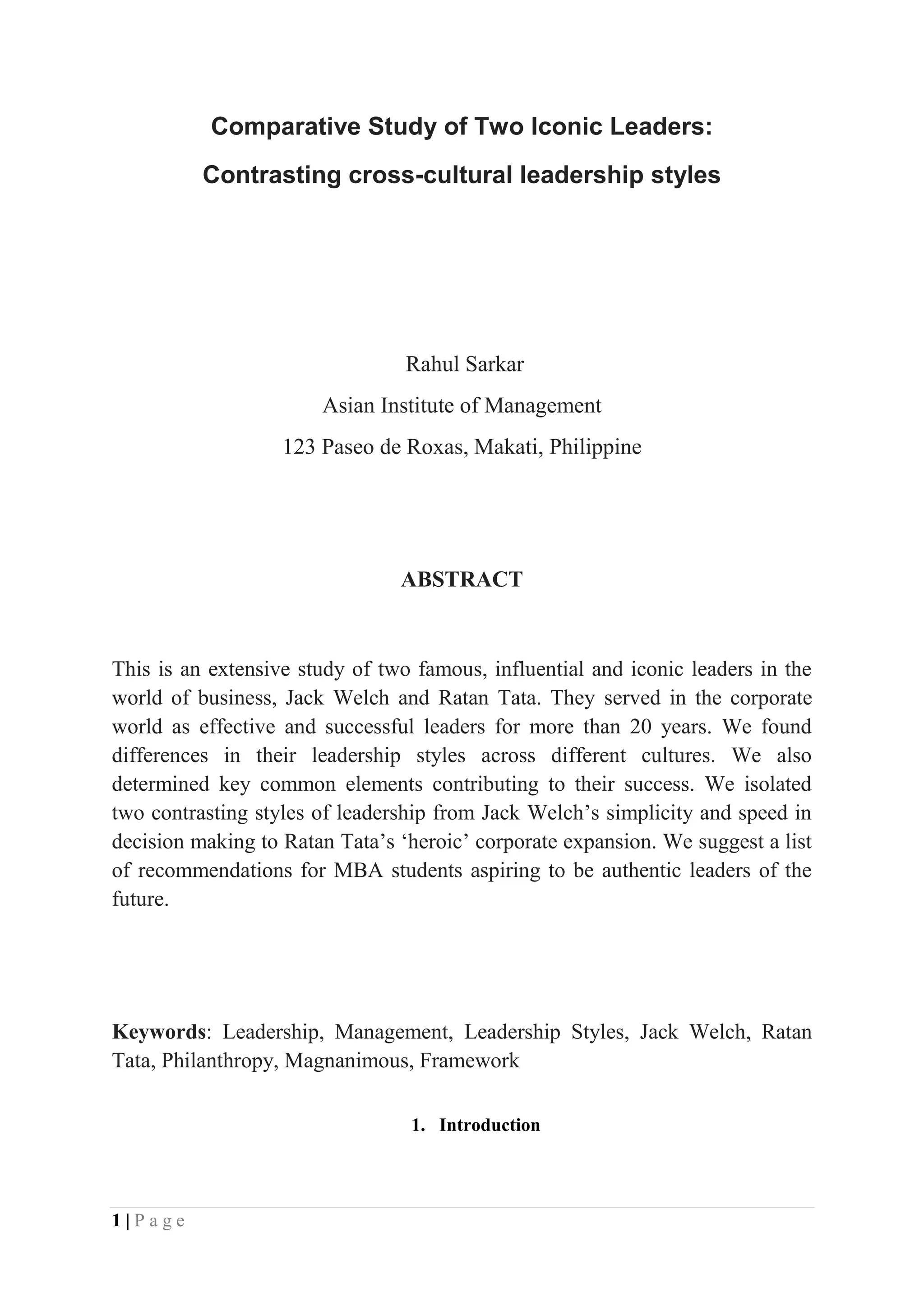 Comparative Study of Two Iconic Leaders: Contrasting cross-cultural ...