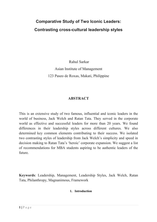 Comparative Study of Two Iconic Leaders: Contrasting cross-cultural ...