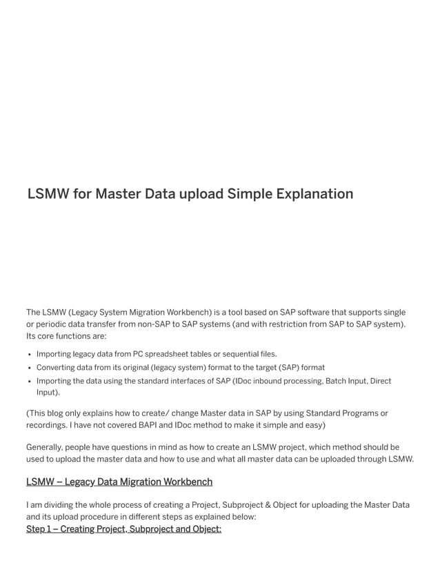 Lsmw For Master Data Upload Simple Explanation