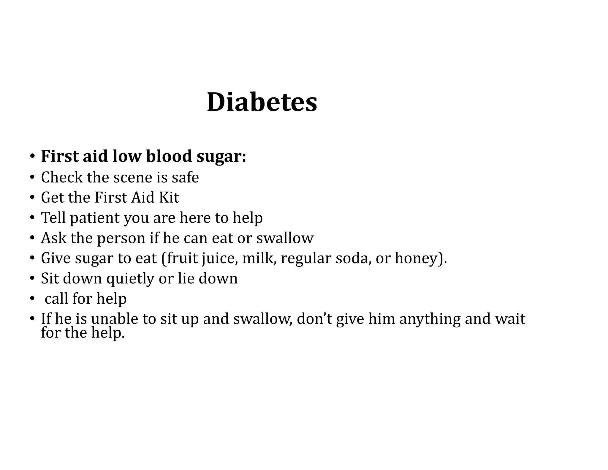 Lecture 7: first aid, choke, CPR, diabetes, bleed, burn | PDF