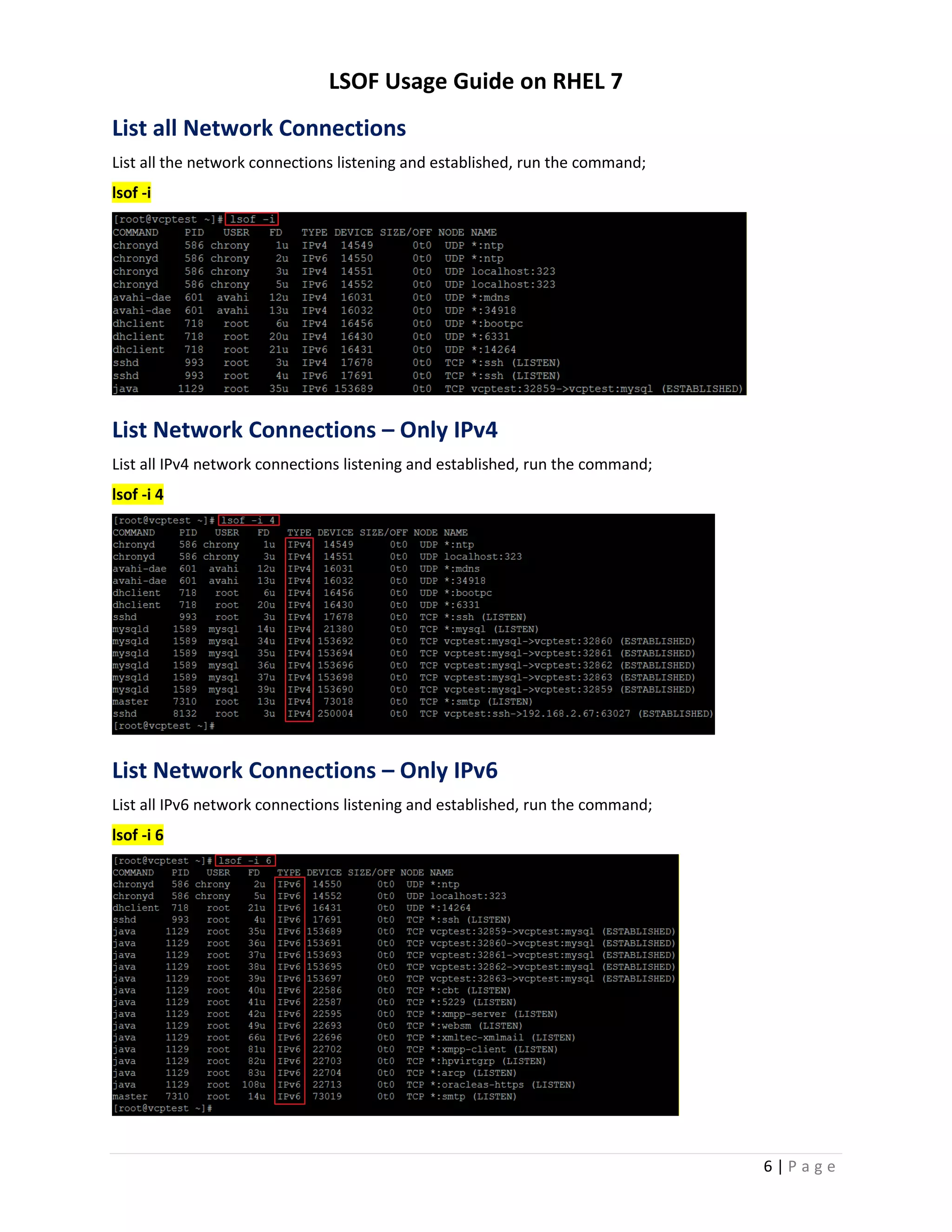 LSOF Command Usage on RHEL 7 | PDF