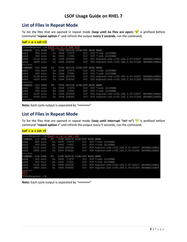 LSOF Command Usage on RHEL 7 | PDF