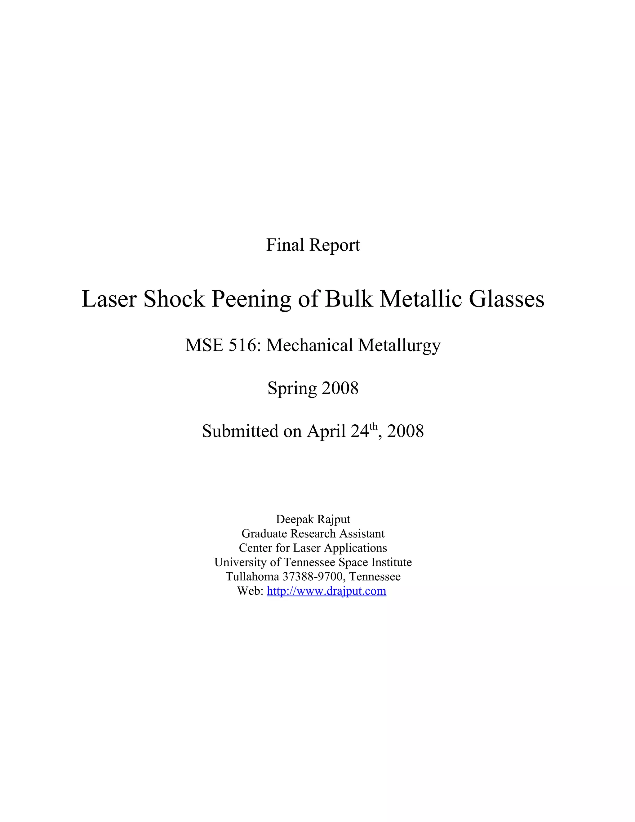 Laser Shock Peening of Bulk Metallic Glasses | DOC