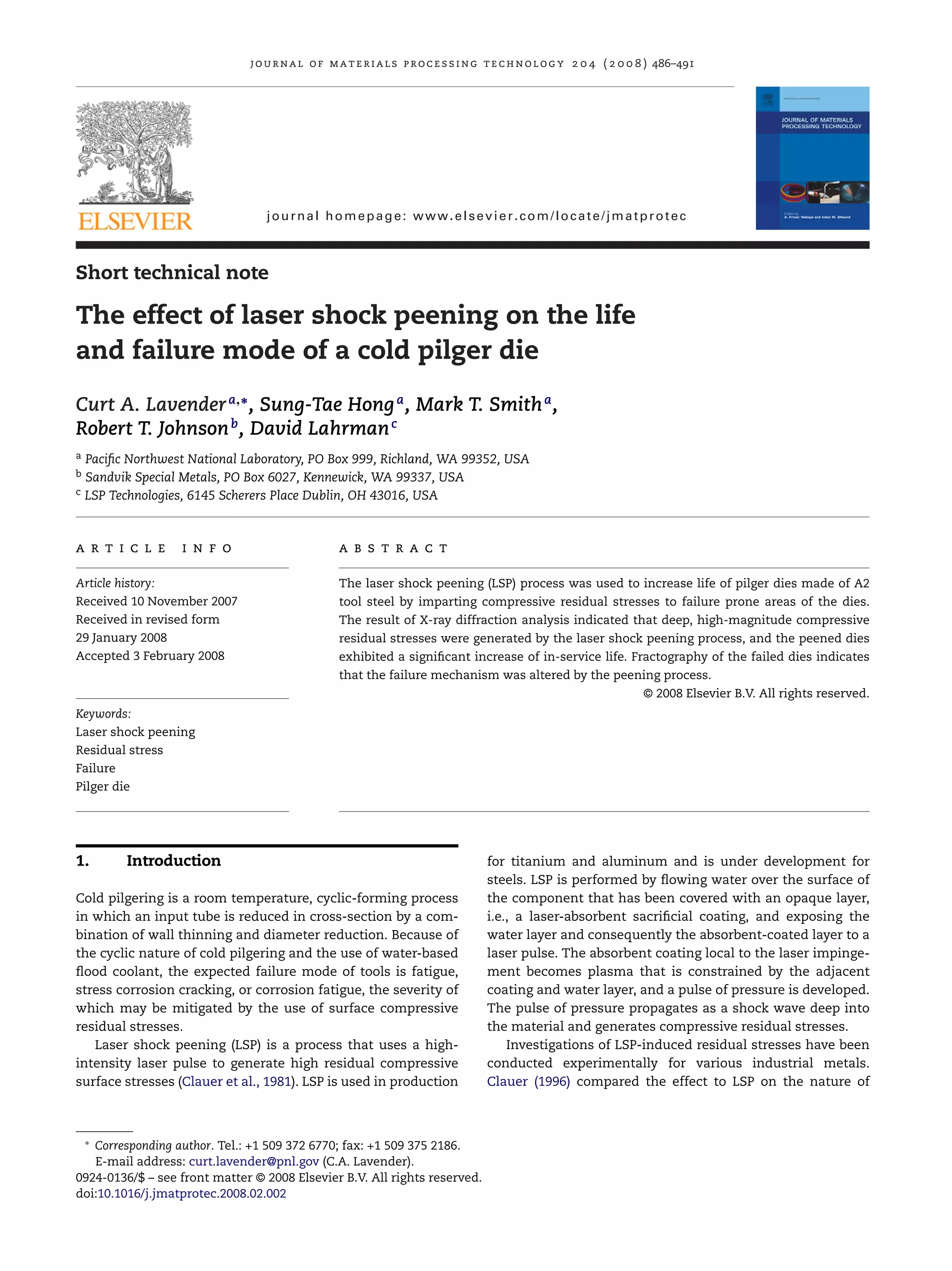 Effect of Laser Peening on the life of failure mode of a cold pilger die | PDF