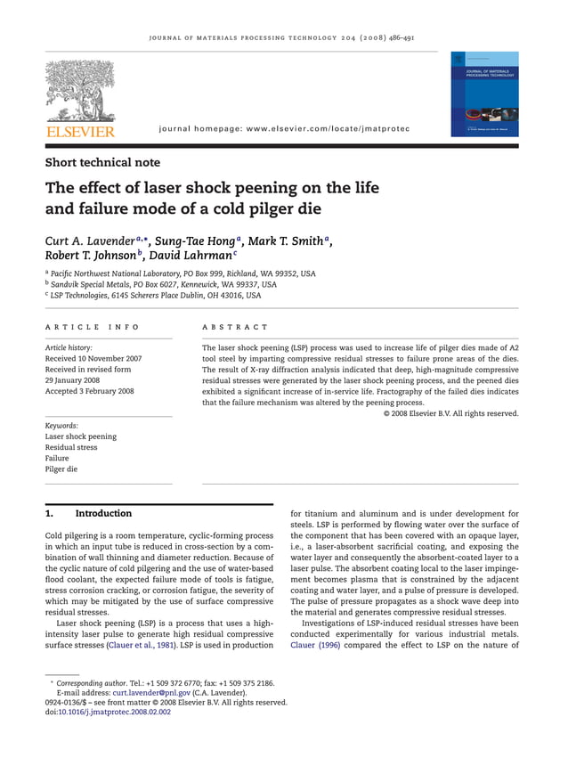 Effect of Laser Peening on the life of failure mode of a cold pilger ...