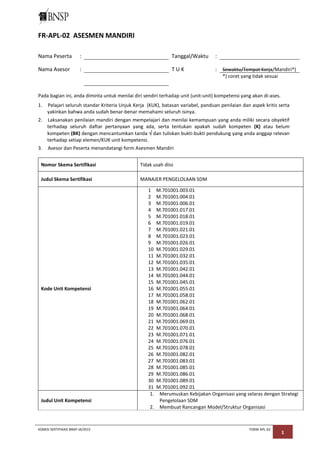 Forum SDM BALI - LSP MSDM APLl-02 Asesmen Mandiri - MANAGER SDM | PDF