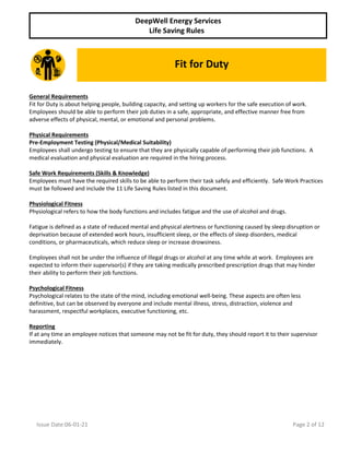 DeepWell Life Saving Rule - Fit for Duty | PDF