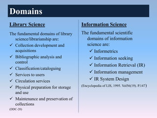 RELATIONSHIP OF LIBRARY SCIENCE WITH ‎INFORMATION SCIENCE | PPSX
